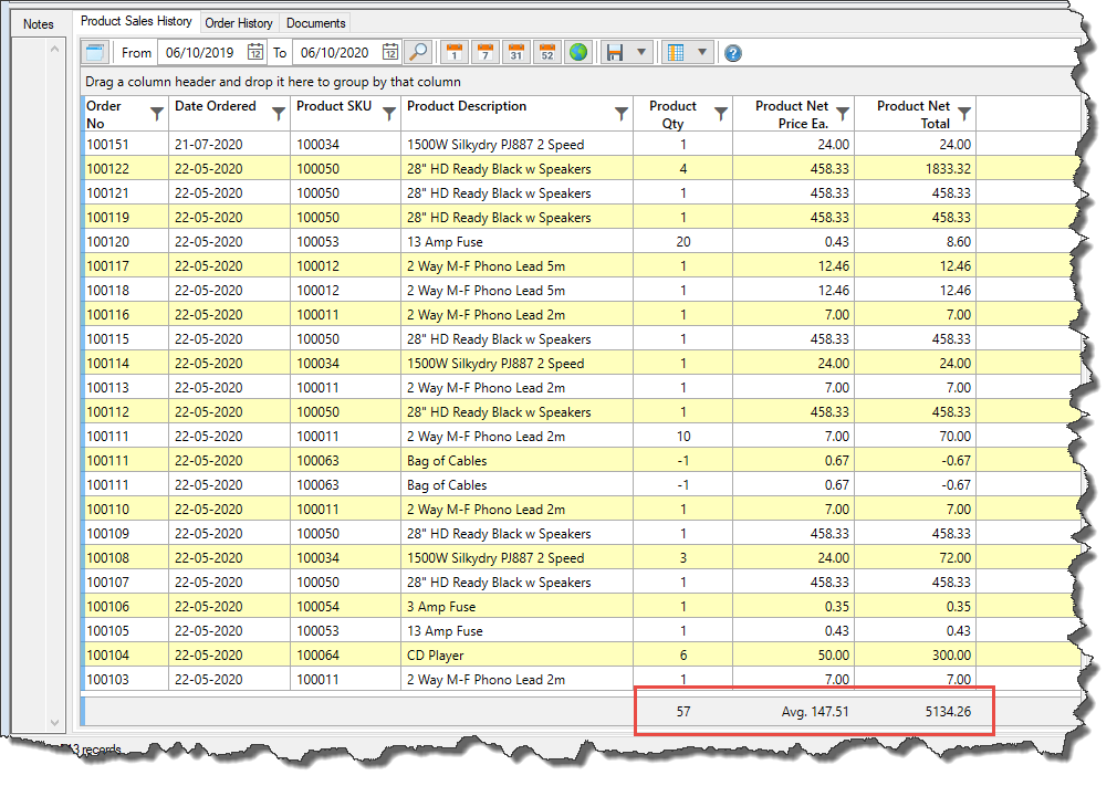 Easify Help - Customers Product Sales History