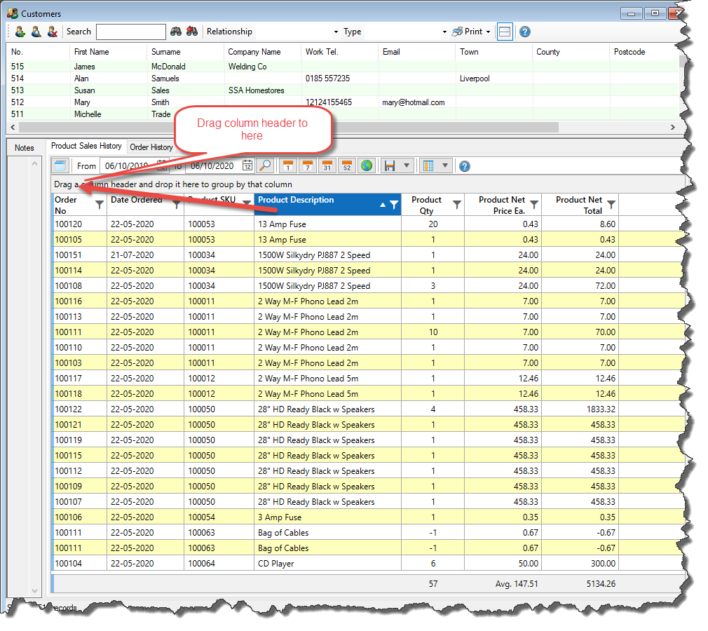 Easify Help - Customers Product Sales History