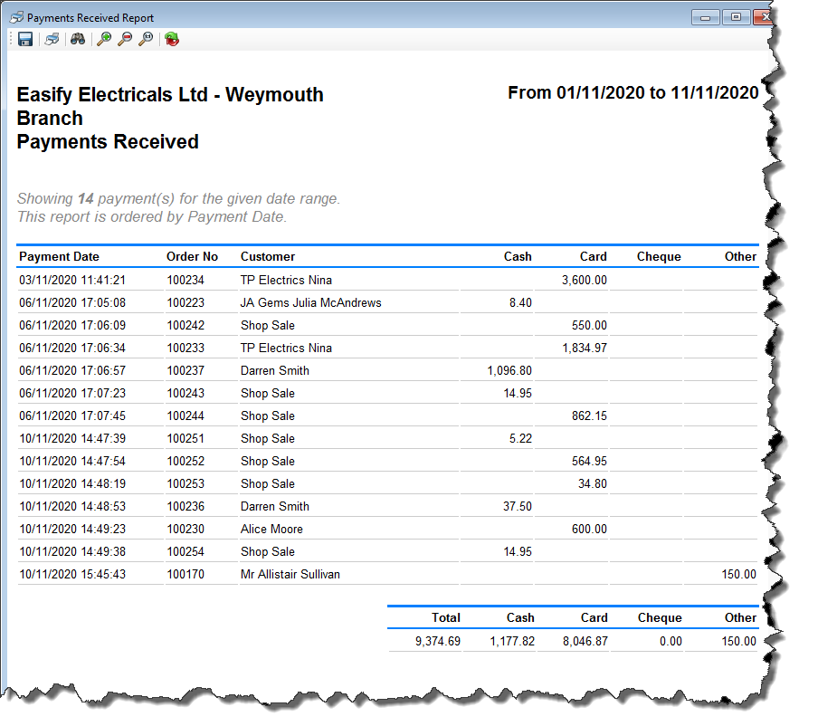 Easify Help - Payments Received Report