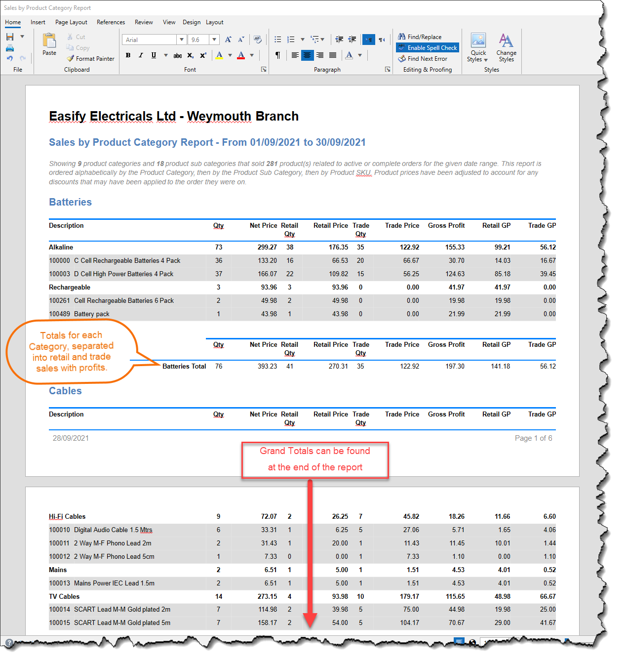 Easify Help - Sales by Product Category Report
