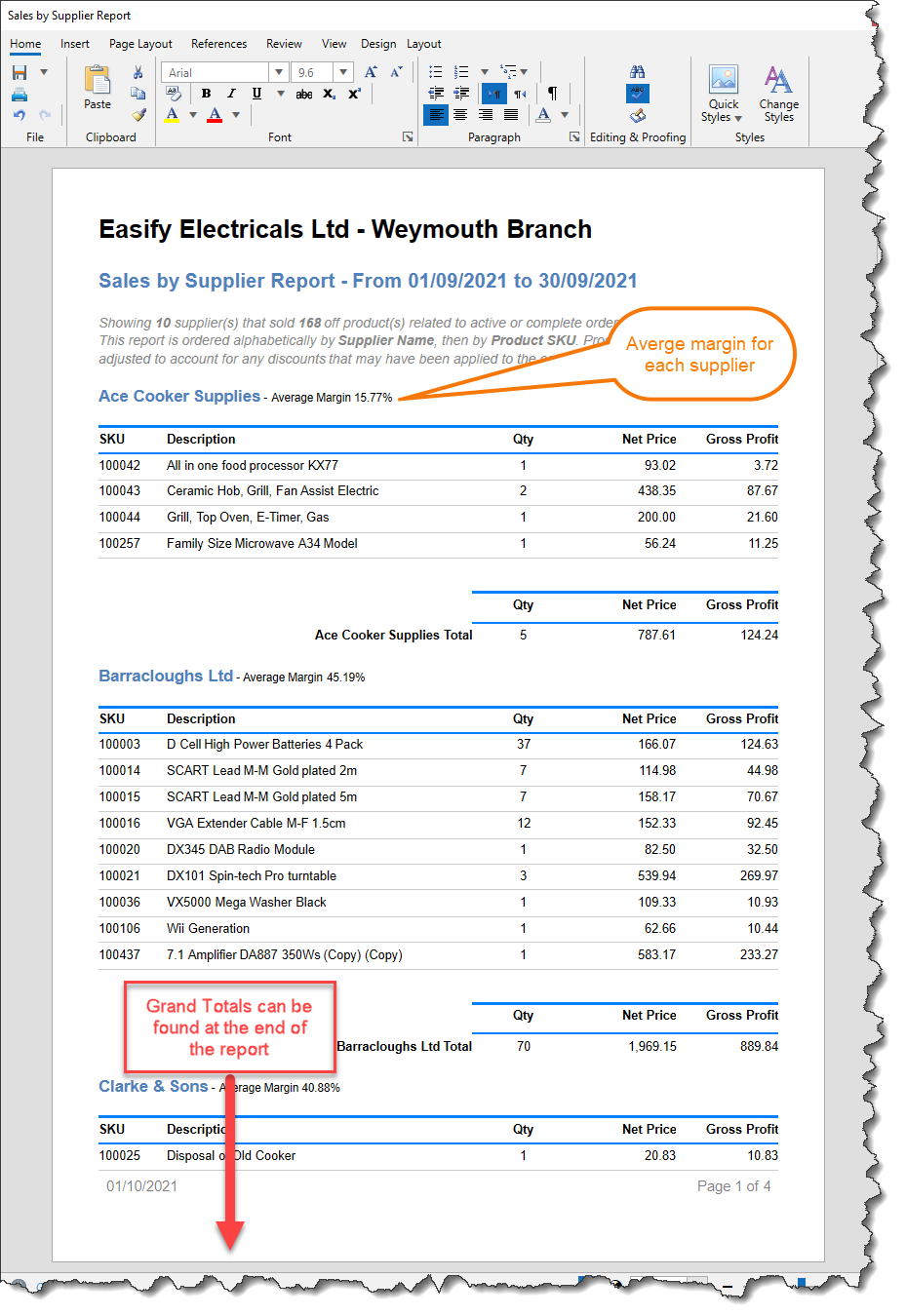 Easify Help - Sales by Supplier Report